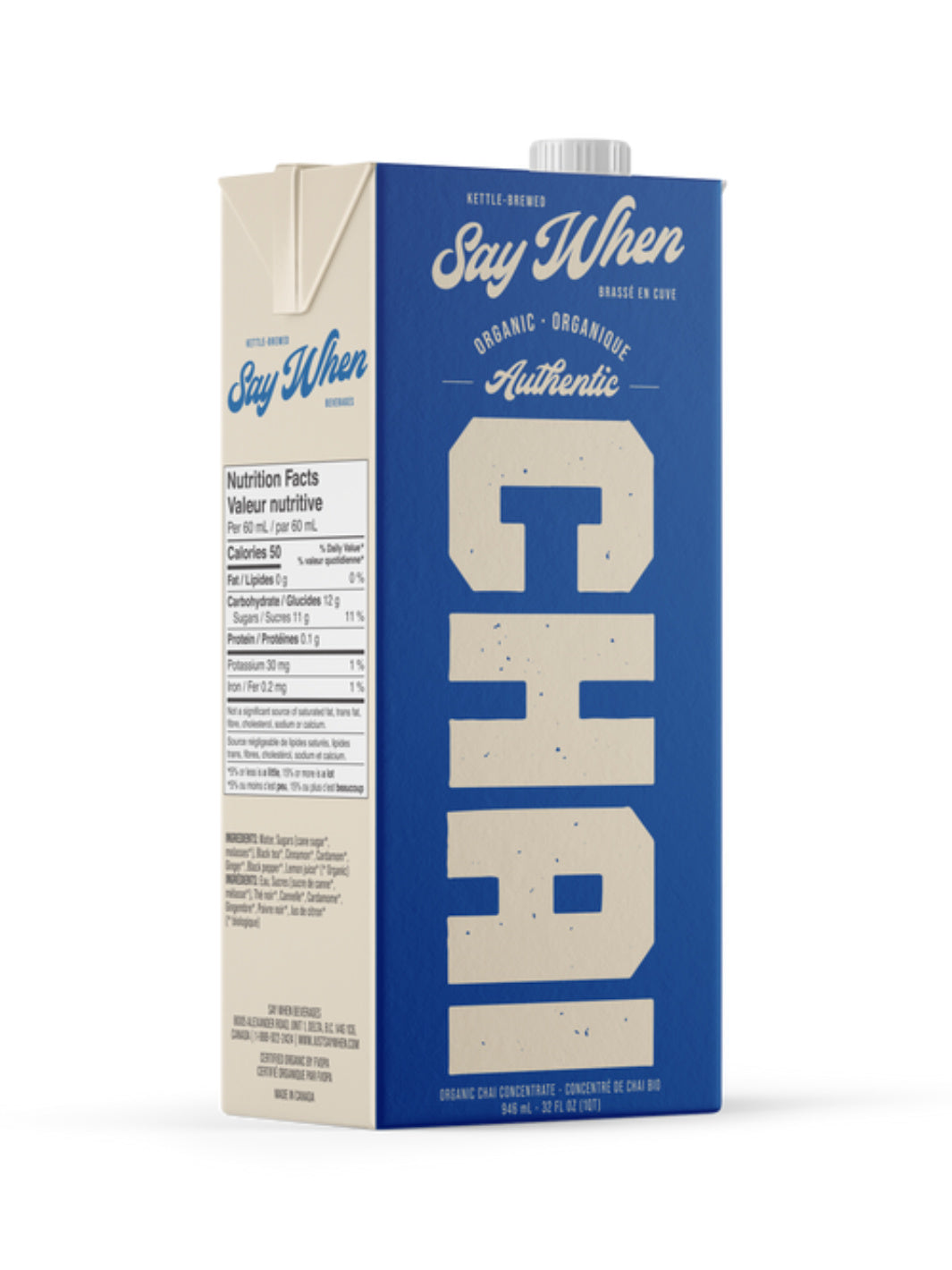 SAY WHEN Organic Authentic Chai Concentrate – Eight Ounce Coffee